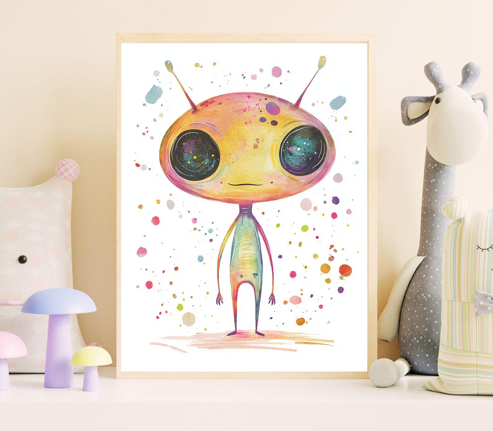 Alien Art | Nursery Wall Art | Pastel Cartoon Alien | Kids Room Decor ...