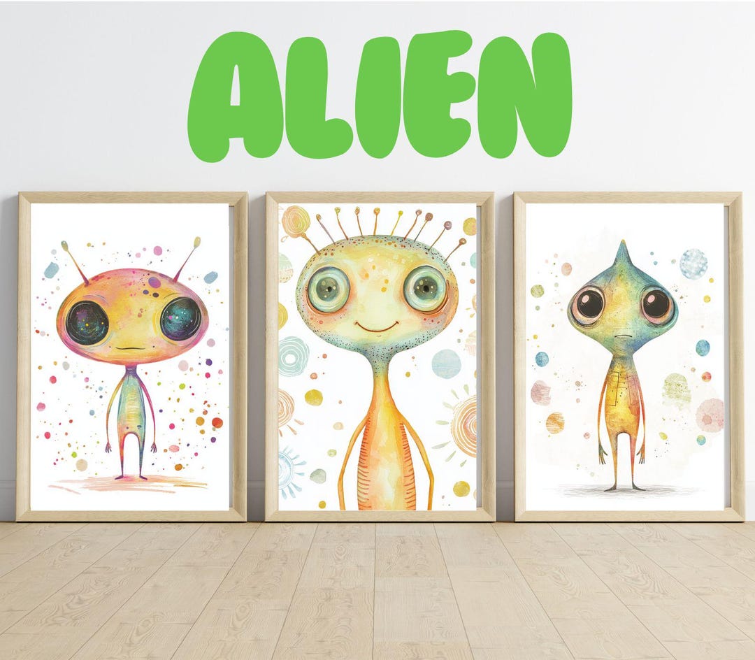 Alien Art | Nursery Wall Art | Pastel Cartoon Alien | Kids Room Decor ...