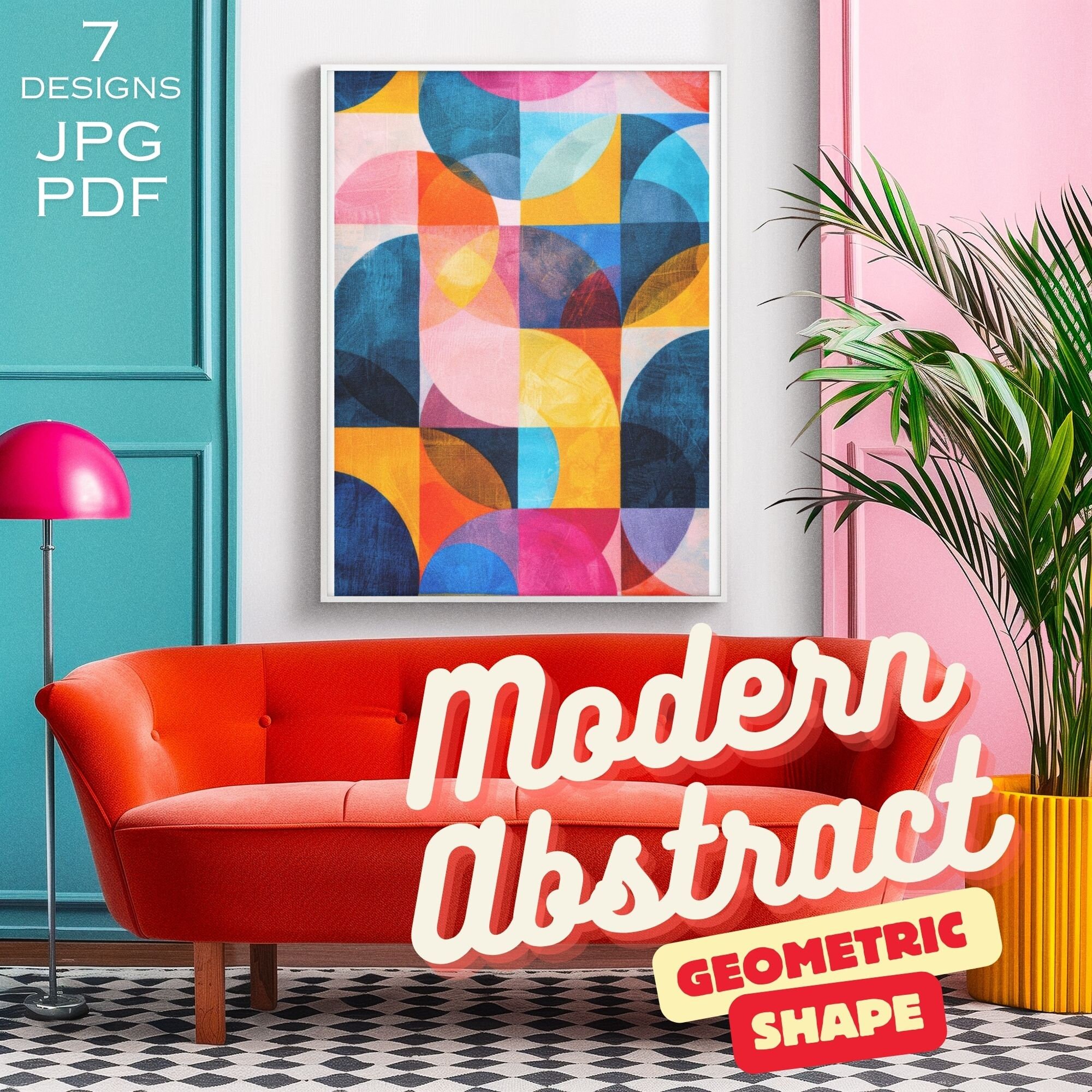 Modern Abstract Geometric Shape Wall Art Minimalist Printable Art Set ...