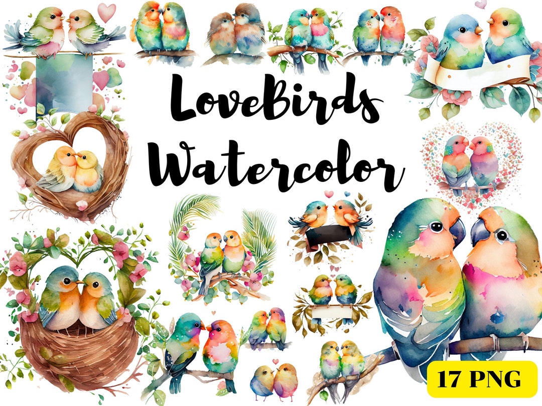 Love Birds Clipart, Valentine's Day Clipart, Watercolor Loving Birds ...
