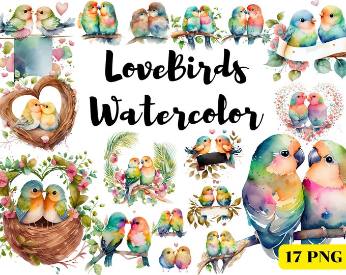 Love Birds Clipart, Valentine's Day Clipart, Watercolor Loving Birds ...