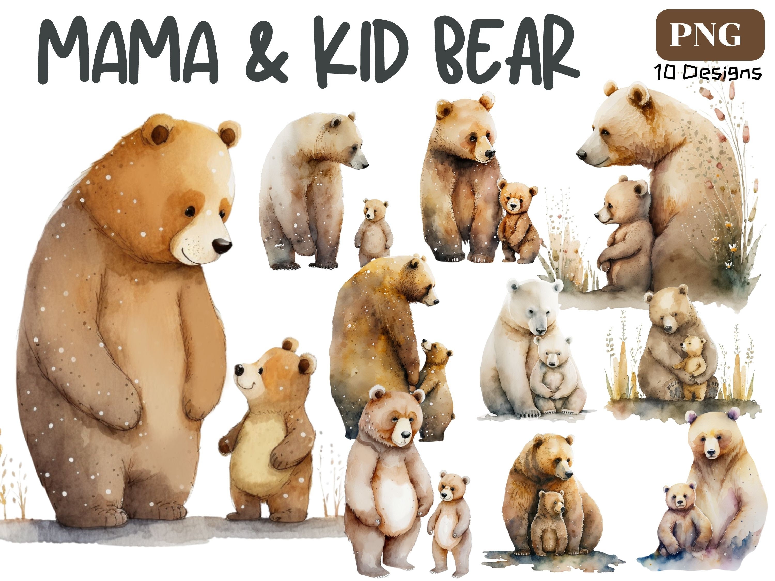 Bear Mama and Baby Bear Bear Watercolor Art Print Gift for - Etsy