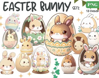 Easter Bunny Clipart Bundle, Cute Cartoon Rabbits, Easter Png, Bunnies ...