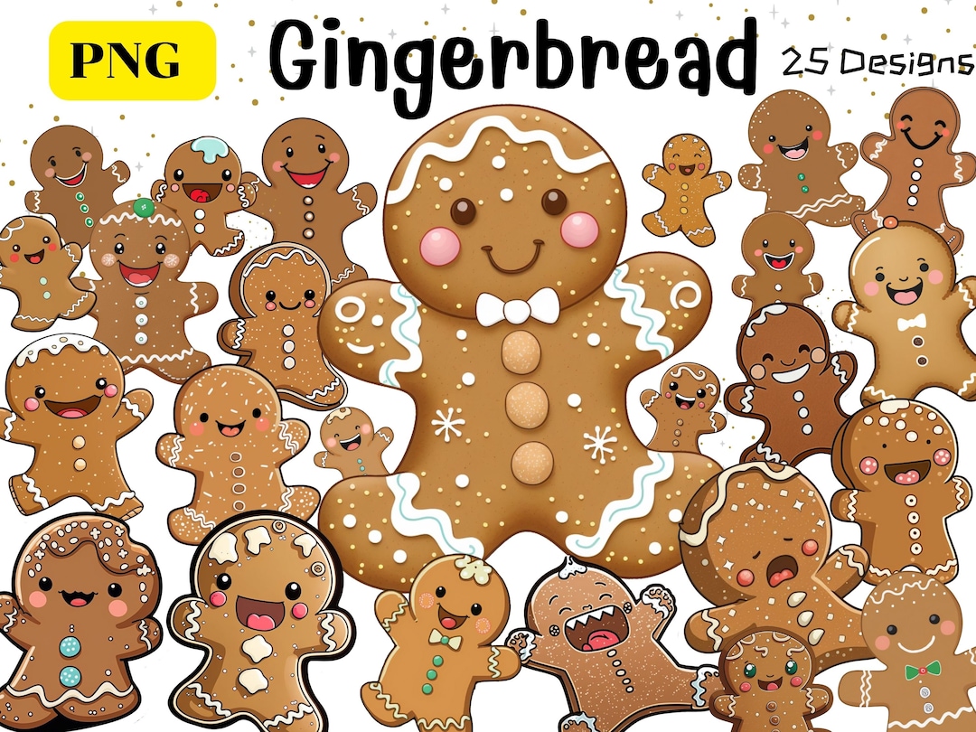 Gingerbread Man, Christmas Clipart, Cute Clipart, PNG Instant Download ...