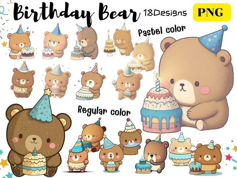 Birthday Clipart. Bear Clipart, Celebration Clipart, Cake, Party ...