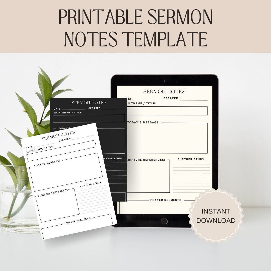 Printable Sermon Notes Template - Etsy