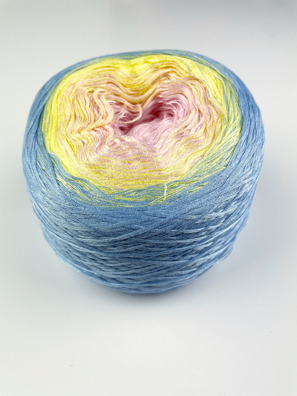 Organic Cotton Yarn Cake Blue Yellow and Pink Cotton Yarn - Etsy UK