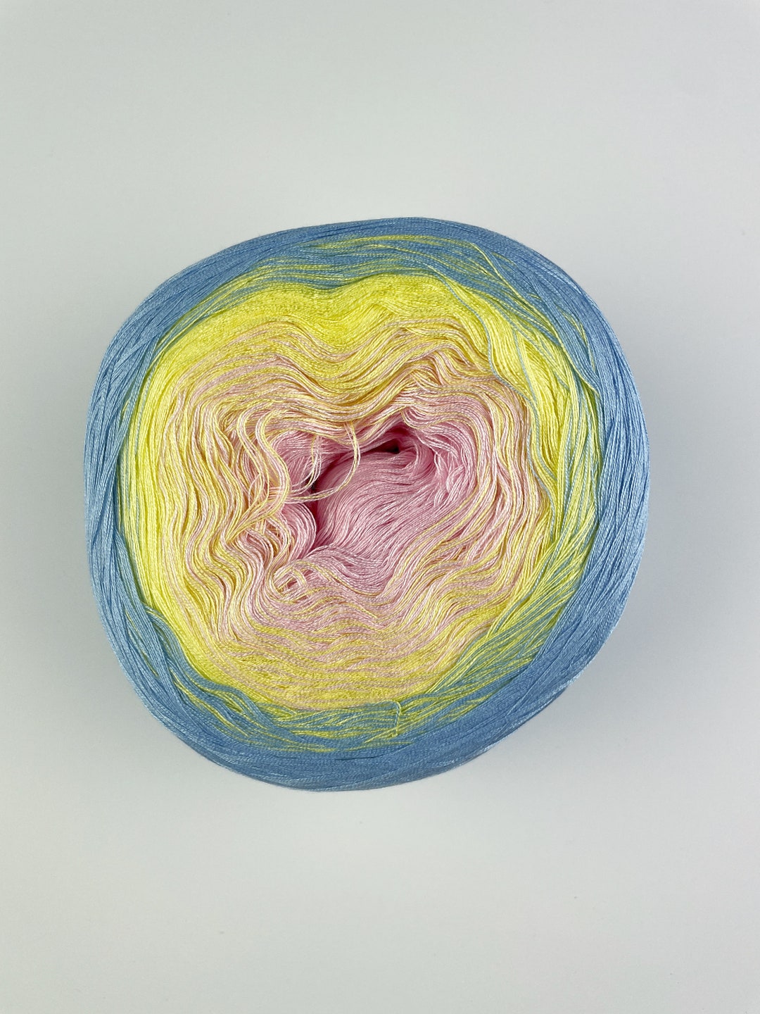 Organic Cotton Yarn Cake Blue Yellow and Pink Cotton Yarn - Etsy UK
