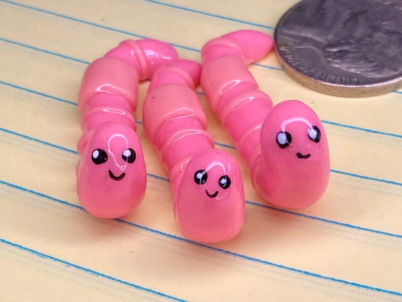 Multi-pack:tiny Pink Worm Decor Cute Polymer Clay Worms and Sweet Smile ...