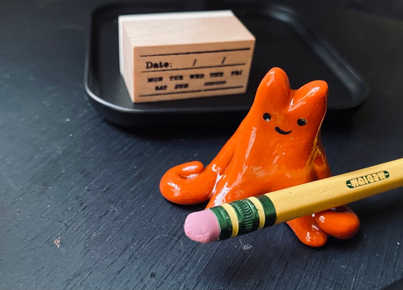 Red Long Armed Figurine Smiling Desk Friend Polymer Clay Wiggly Arms ...