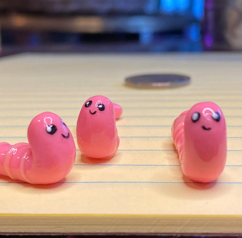 Multi-pack:tiny Pink Worm Decor Cute Polymer Clay Worms and Sweet Smile ...