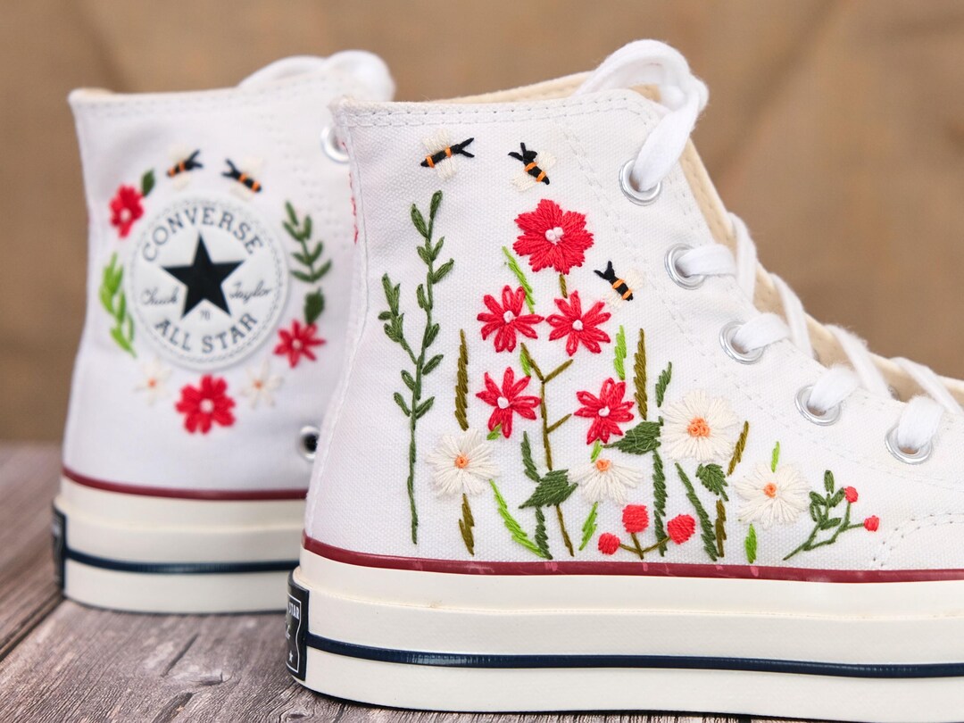 Custom Embroidered Wedding Converse, White Flowers Embroidered Sneakers ...