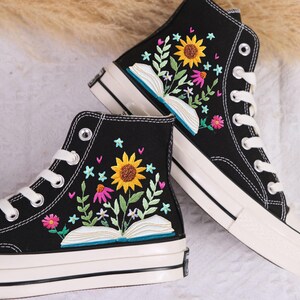 Sunflowers Embroidery Book Converse/sunflowers and Book Embroidered ...