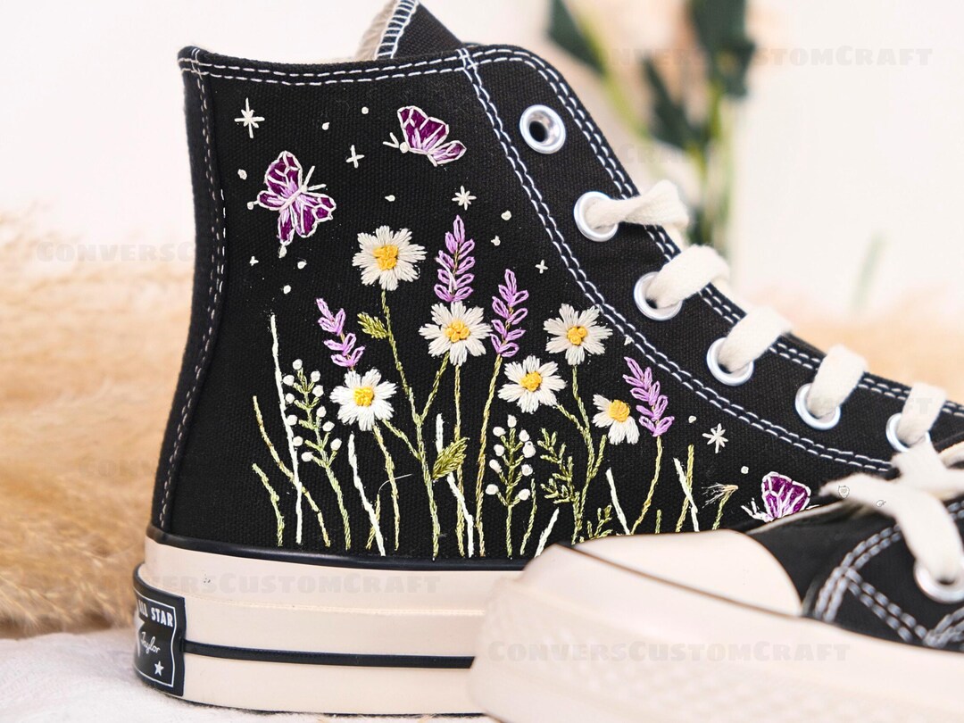 Embroidered Butterflies Converse, Converse Embroidery, Custom Shoes ...