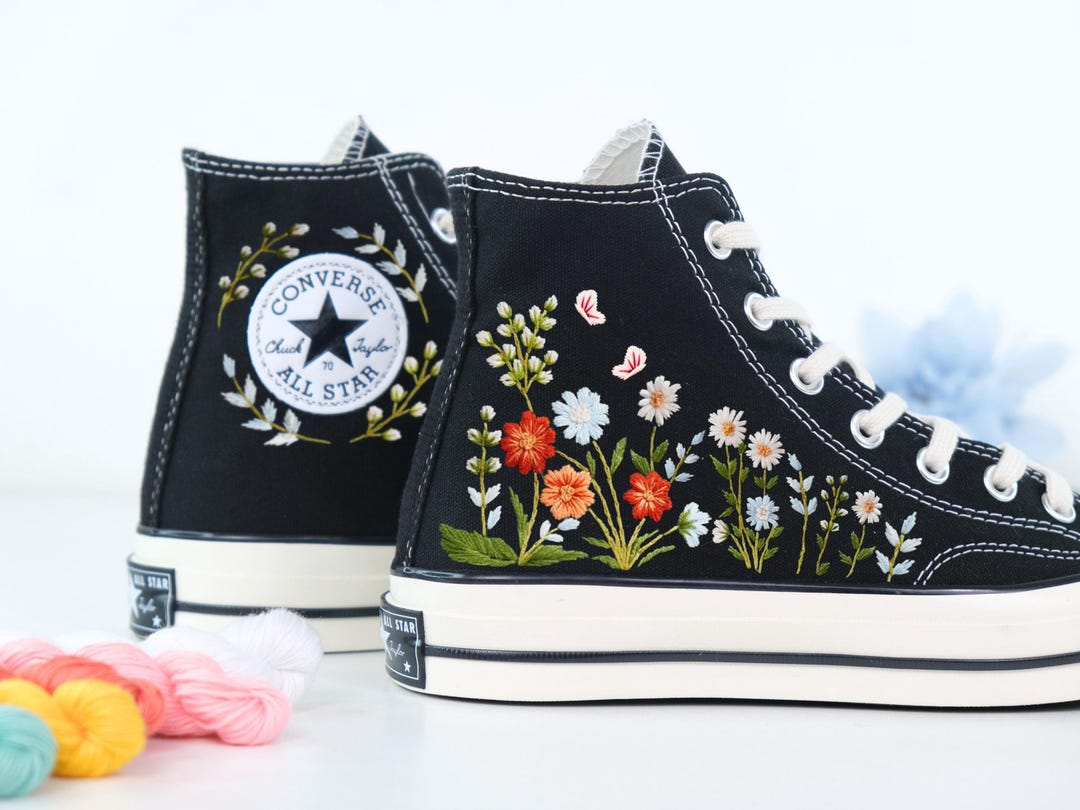 Embroidered Converse, Converse Embroidery Flower, Wildflower ...