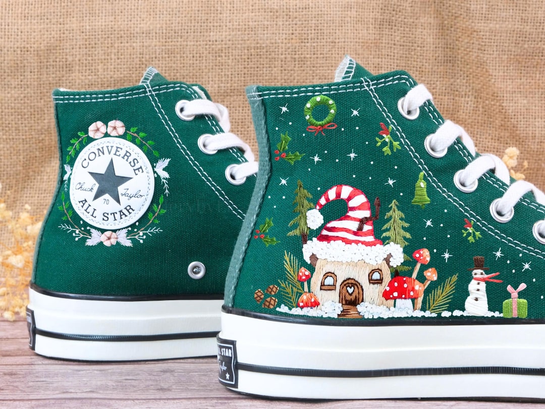 Embroidered Converse Christmas, Flowers, Converse Embroidery Christmas ...