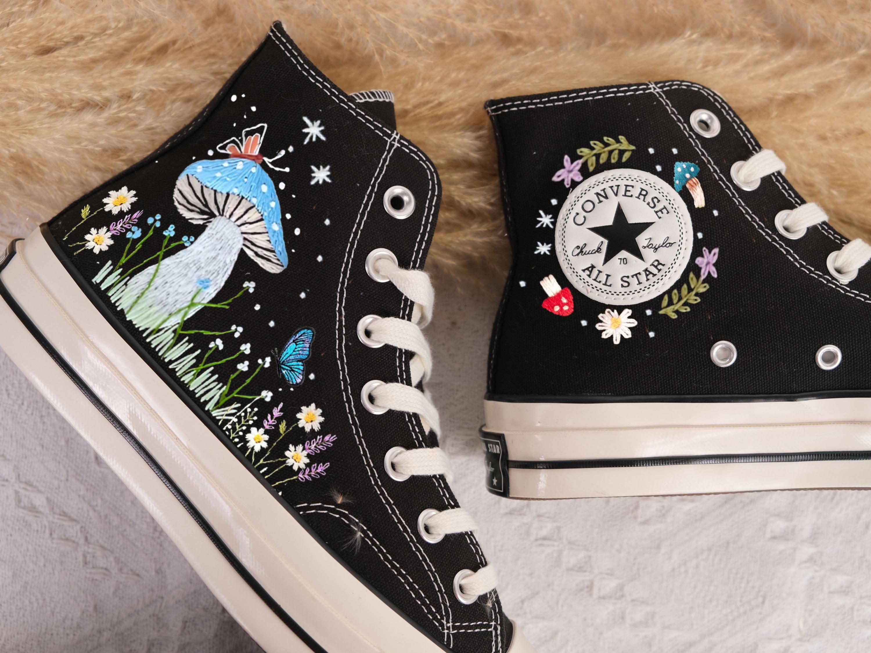 Embroidered Converse Blue Mushroom, Butterflies, Converse Embroidery ...
