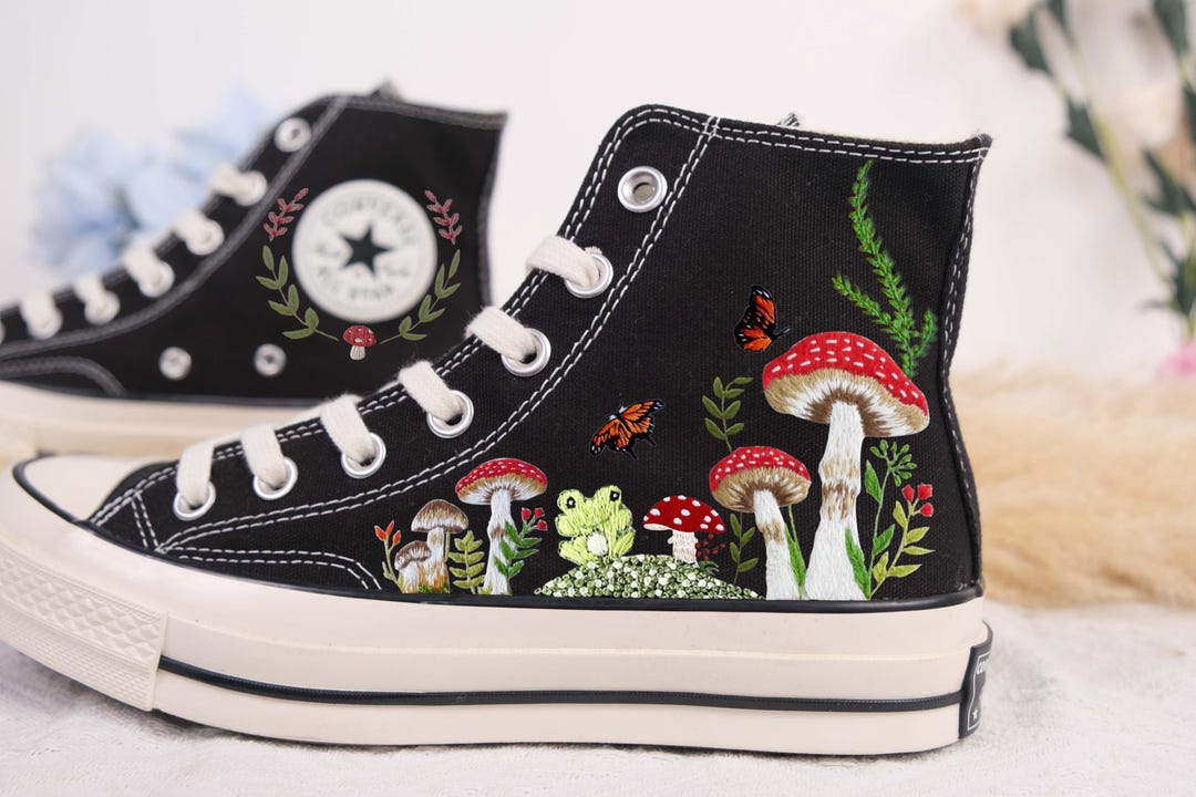 Embroidered Converse Frog, Red Mushroom, Converse Embroidery Frog ...