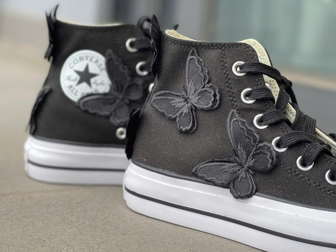 Luxury Black Unique Converse Lace High Top, Custom Black Converse Shoes ...