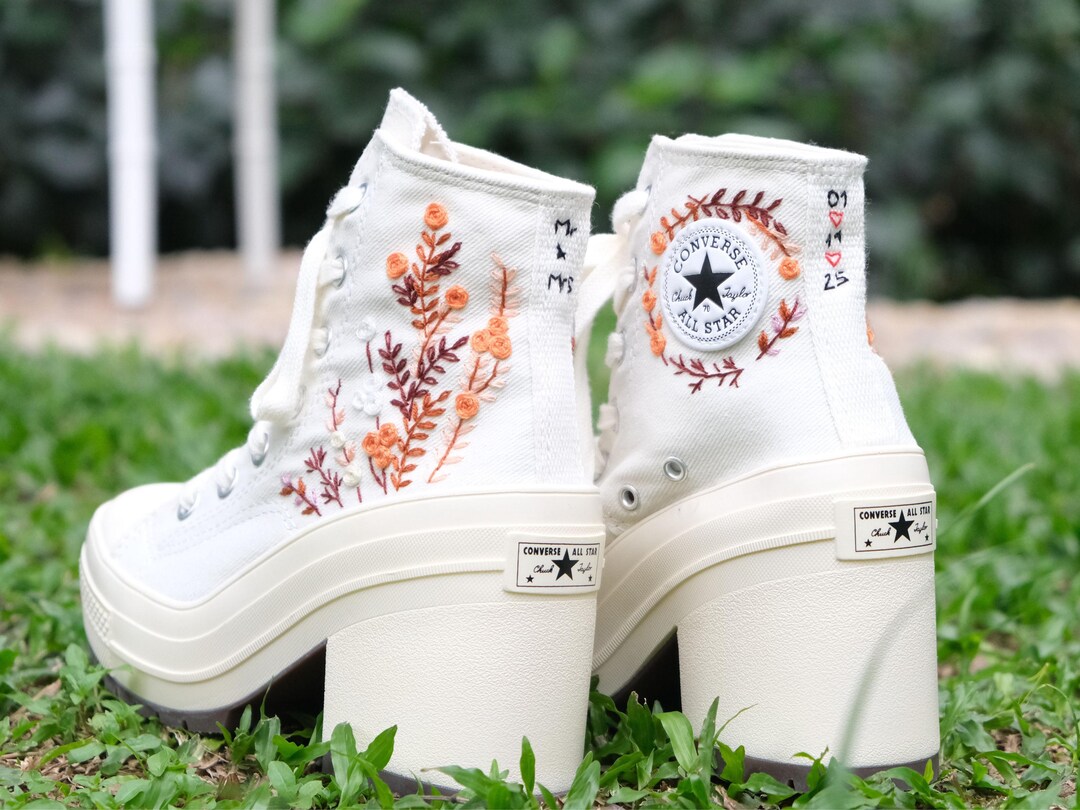 Embroidered Platform Converse, Hand Embroidered Floral High-heel ...