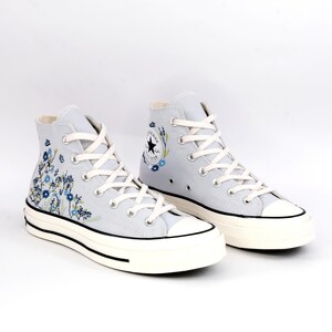 Hand Embroidered Blue Flower Converse, Custom High Tops, Floral ...