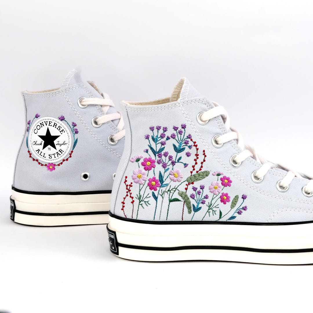 Personalized Floral Embroidered Converse Sneakers – Custom Wedding ...