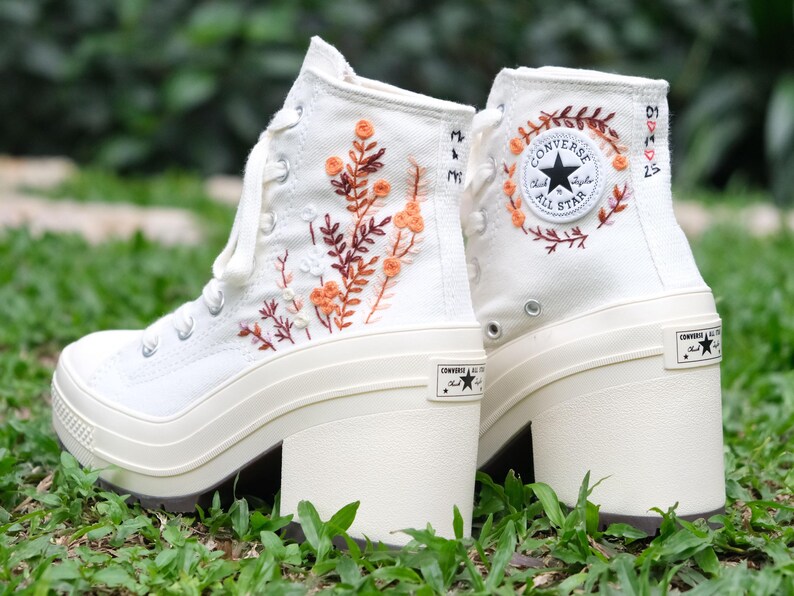 Embroidered Platform Converse, Hand Embroidered Floral High-heel ...
