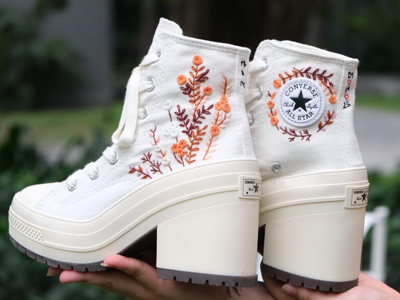 Embroidered Platform Converse, Hand Embroidered Floral High-heel ...