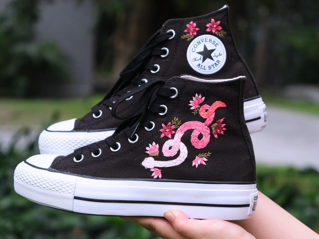 Embroidered Snake Converse, Hand Embroidered Custom Sneakers, Gothic ...