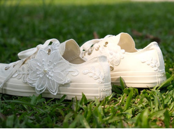 Cream Lace Converse Shoes