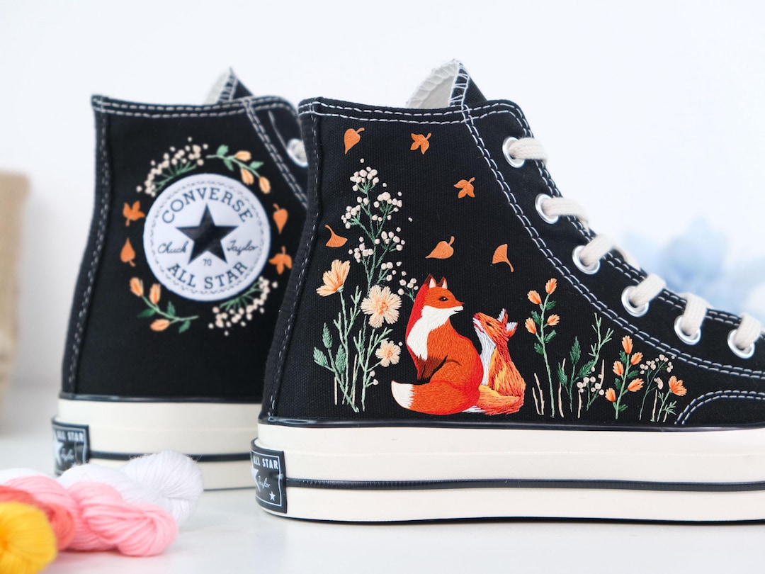 Embroidery Fox Converse/flowers and Fox Embroidered Sneakers/fox ...