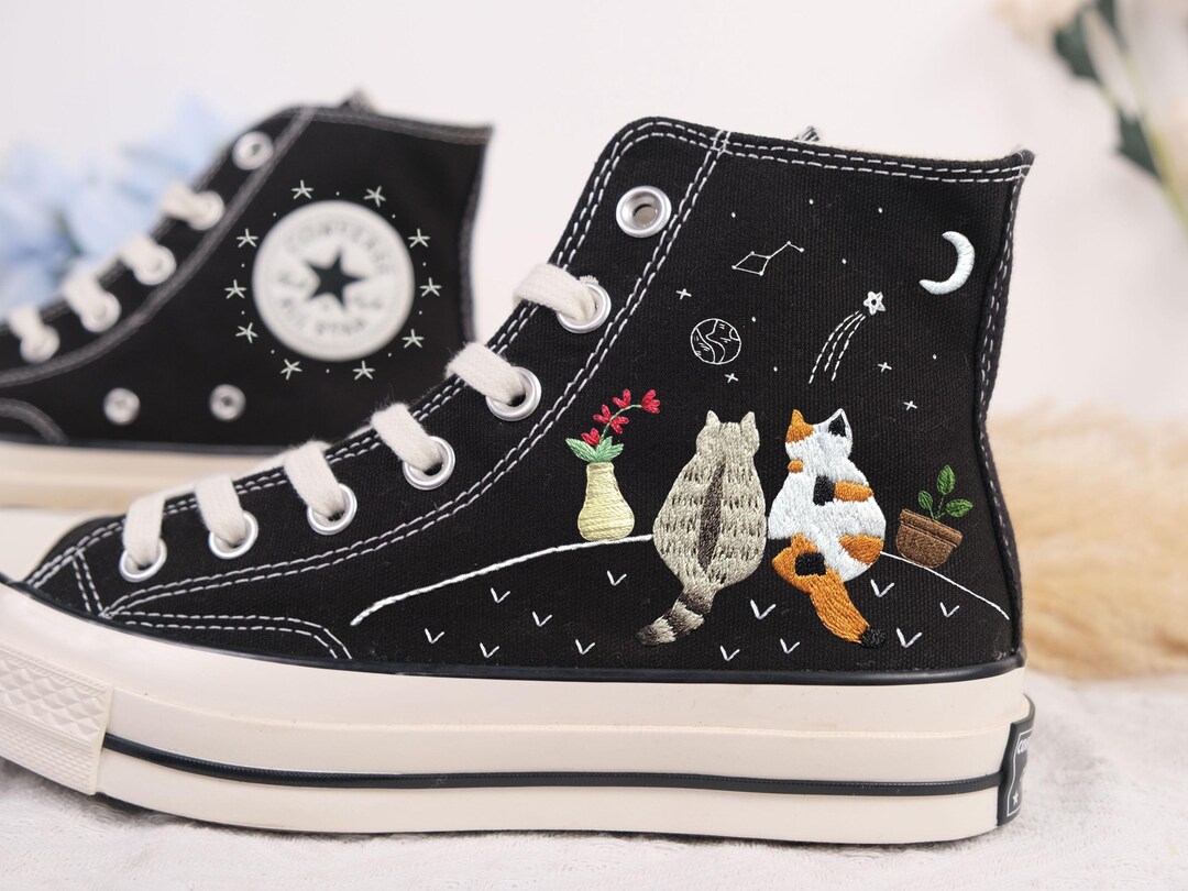 Planets and Pet Embroidered Converse,embroidery Converse With Cats ...
