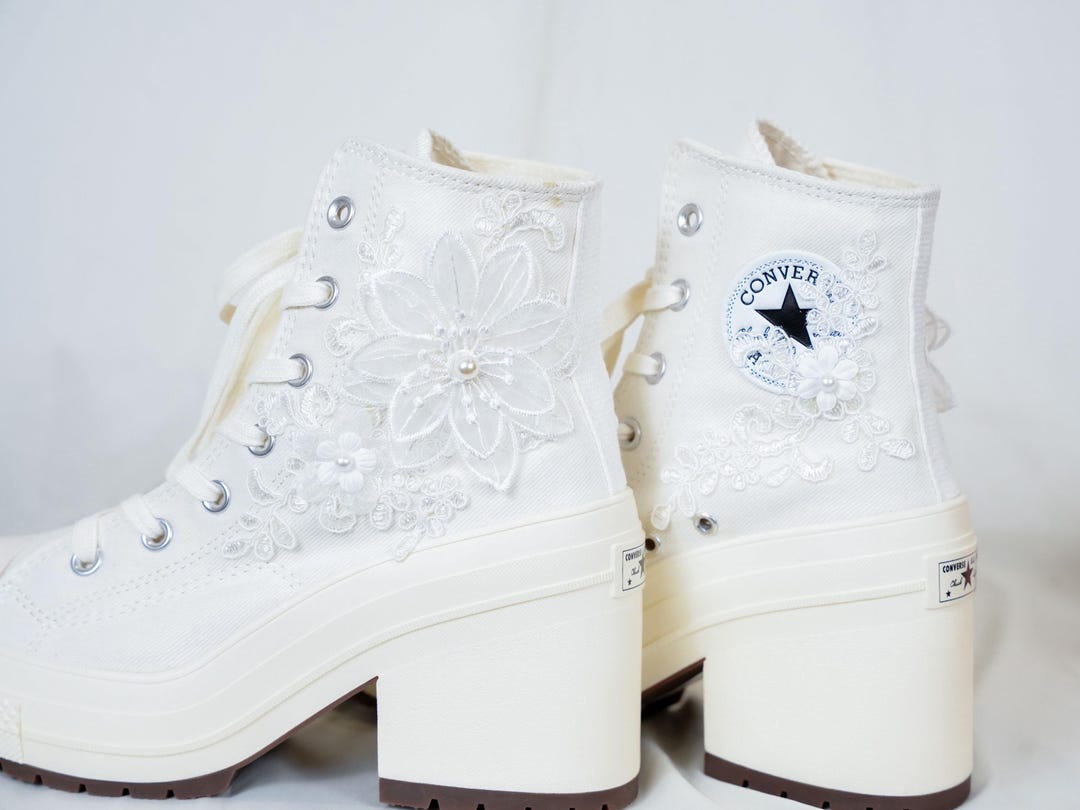 Converse Heels Wedding, Heel Converse High Tops Chuck Taylor, Custom Converses Heel Lace, Bridal ...