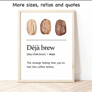 Coffee Art Print Deja Brew Definition Coffee Beans Watercolor Painting ...
