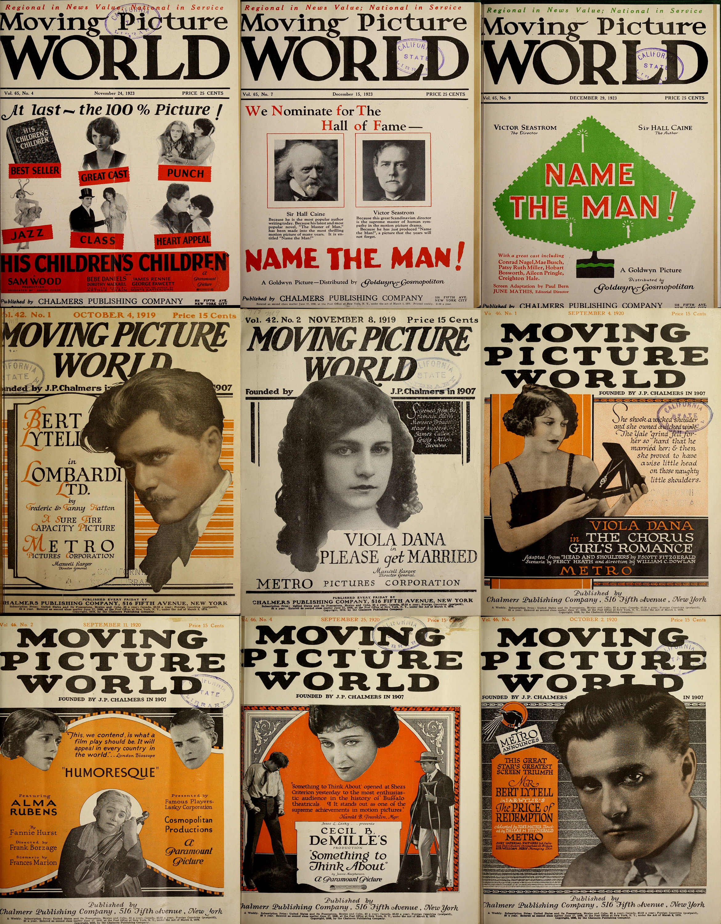 Vintage Movie Magazines Moving Picture World. 1919 to 1925 - 24 Issues ...