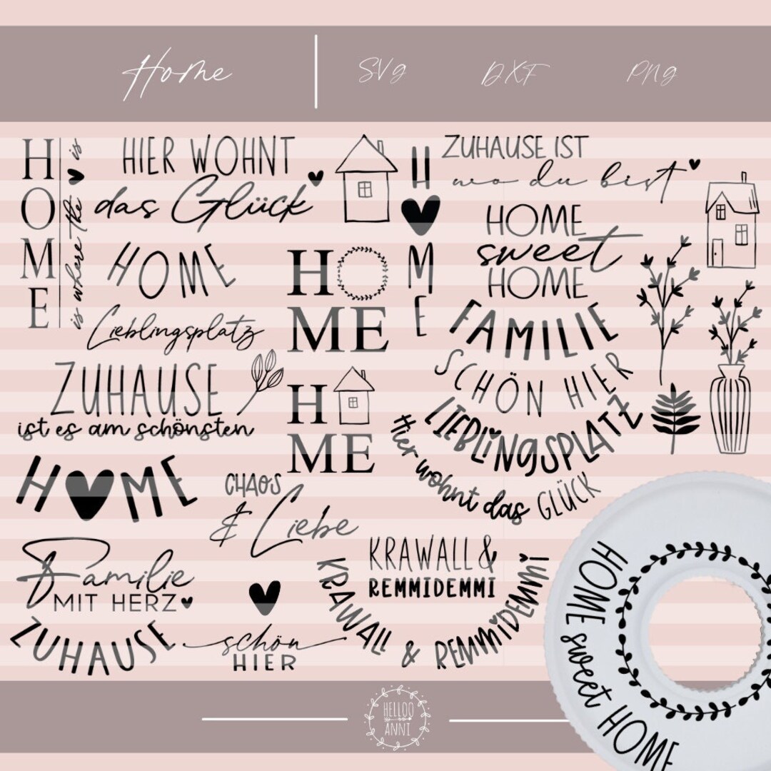 Plotterdatei Home SVG DXF PNG Zuhause Teller rund im Kreis Schön hier Lieblingsplatz Hier wohnt ...