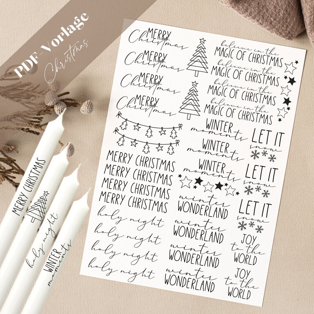 Christmas PDF Template Candle Tattoo Candle Sticker Candle Design Merry ...