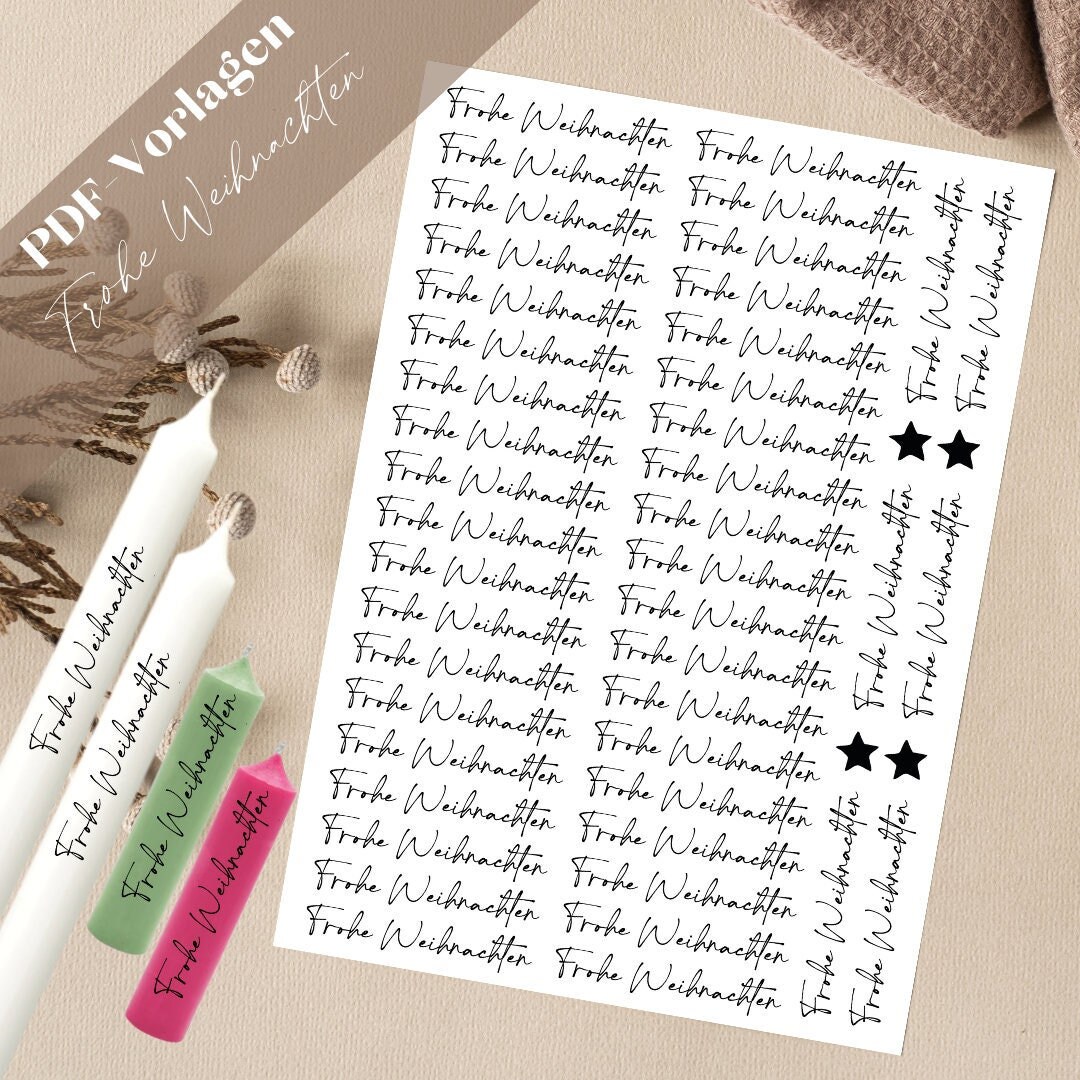 Merry Christmas PDF Template Candle Tattoo Candle Sticker Candles ...