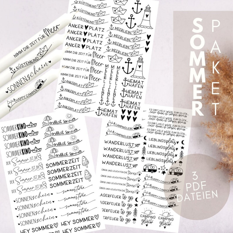 Summer Set PDF Template Candle Tattoo Candle Sticker Candles Sea Love ...