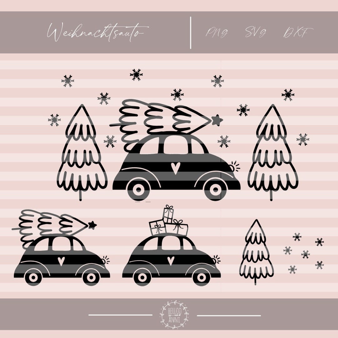 Plotterdatei Weihnachtsauto SVG PNG DXF Auto mit Weihnachtsbaum Plotten für Weihnachten ...