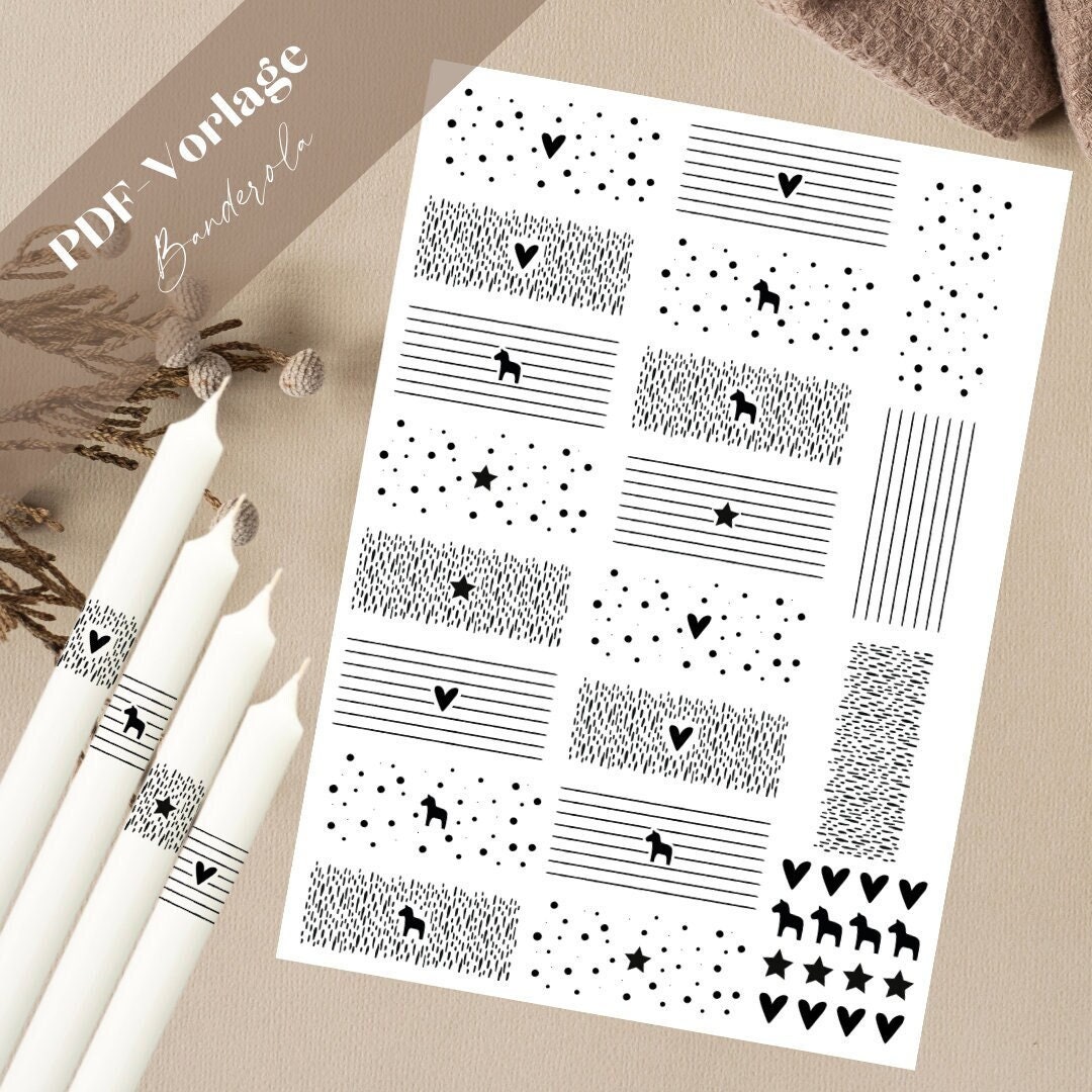 Bandarole PDF Template Candle Tattoo Candle Sticker Candles Heart Lines ...