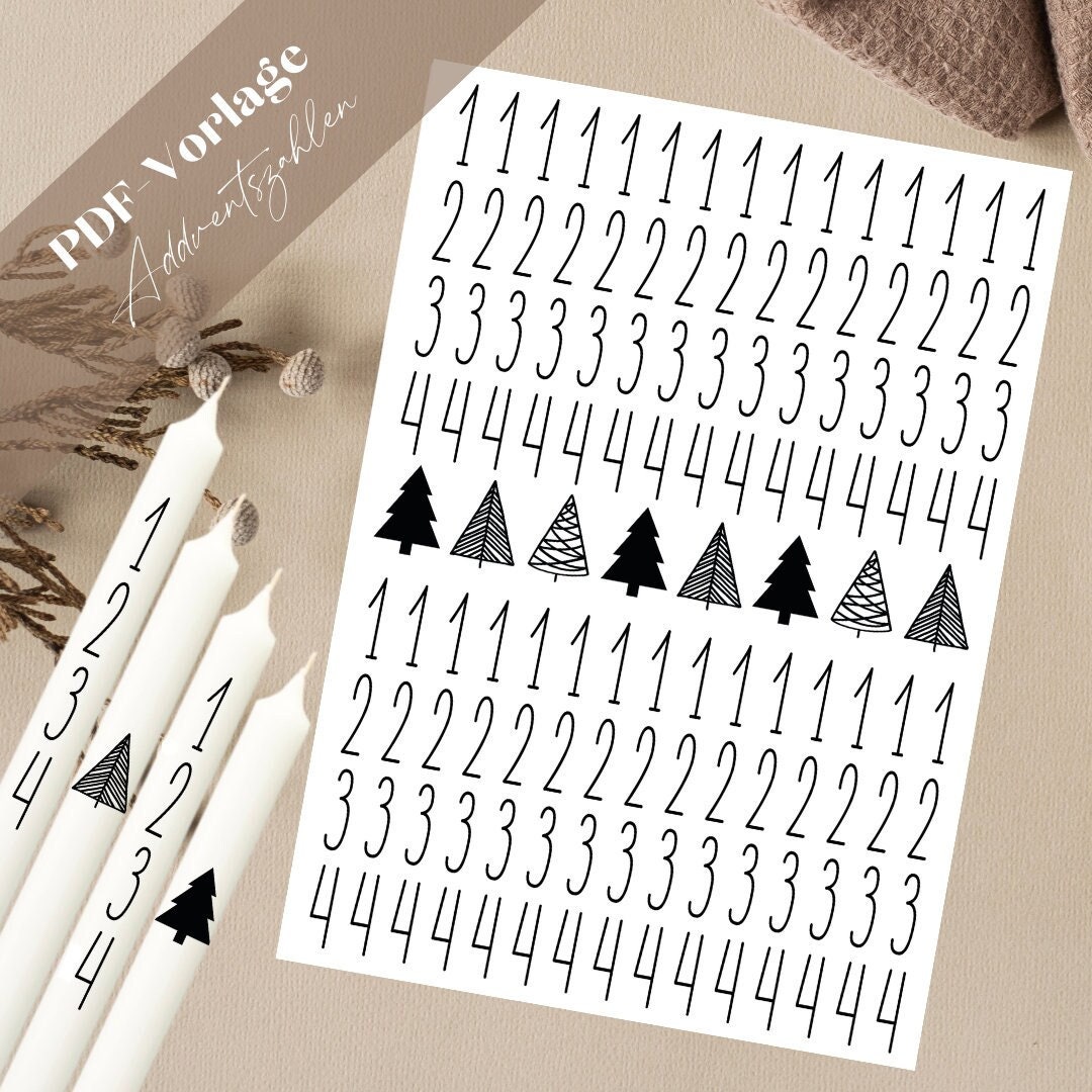 Advent Numbers PDF Template Candle Tattoo Candle Stickers Candles ...