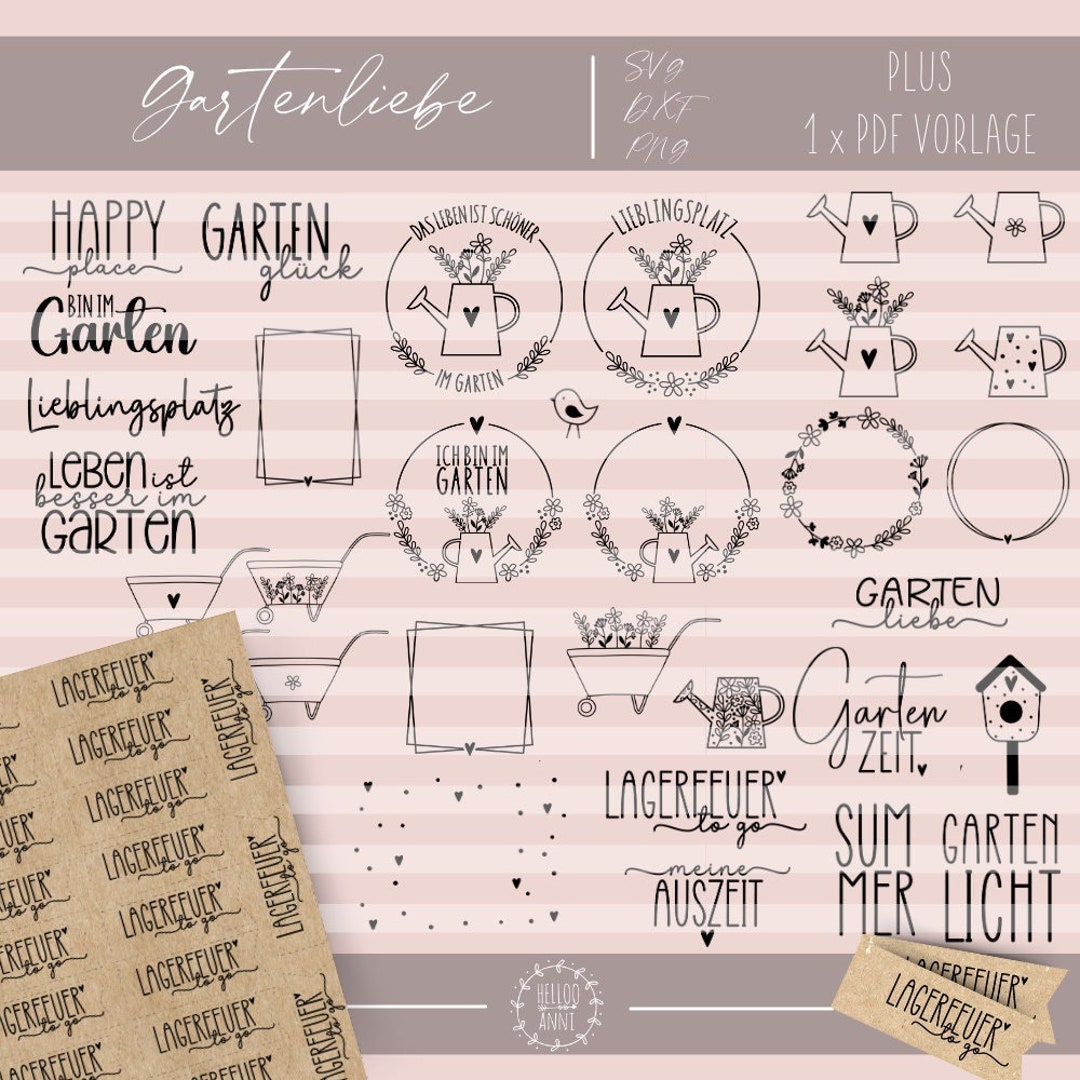 Gartenliebe Plotterdatei SVG DXF PNG Plotten Garten Fackeln Lieblingsplatz Kissen Gartenlicht ...
