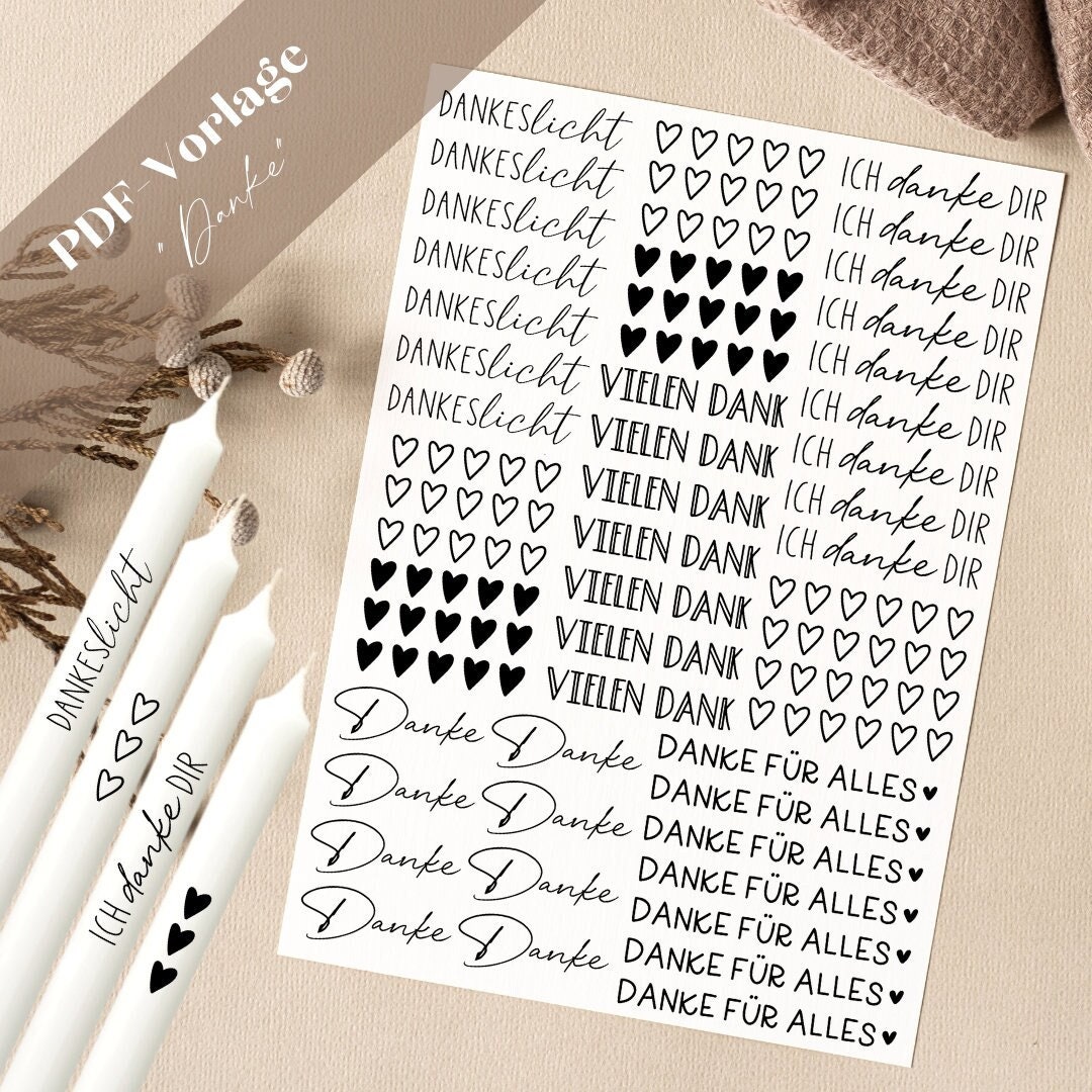 Danke PDF Vorlage Kerzentattoo Kerzensticker Kerzen Dankeslicht Vielen Dank Danke für Alles Ich ...