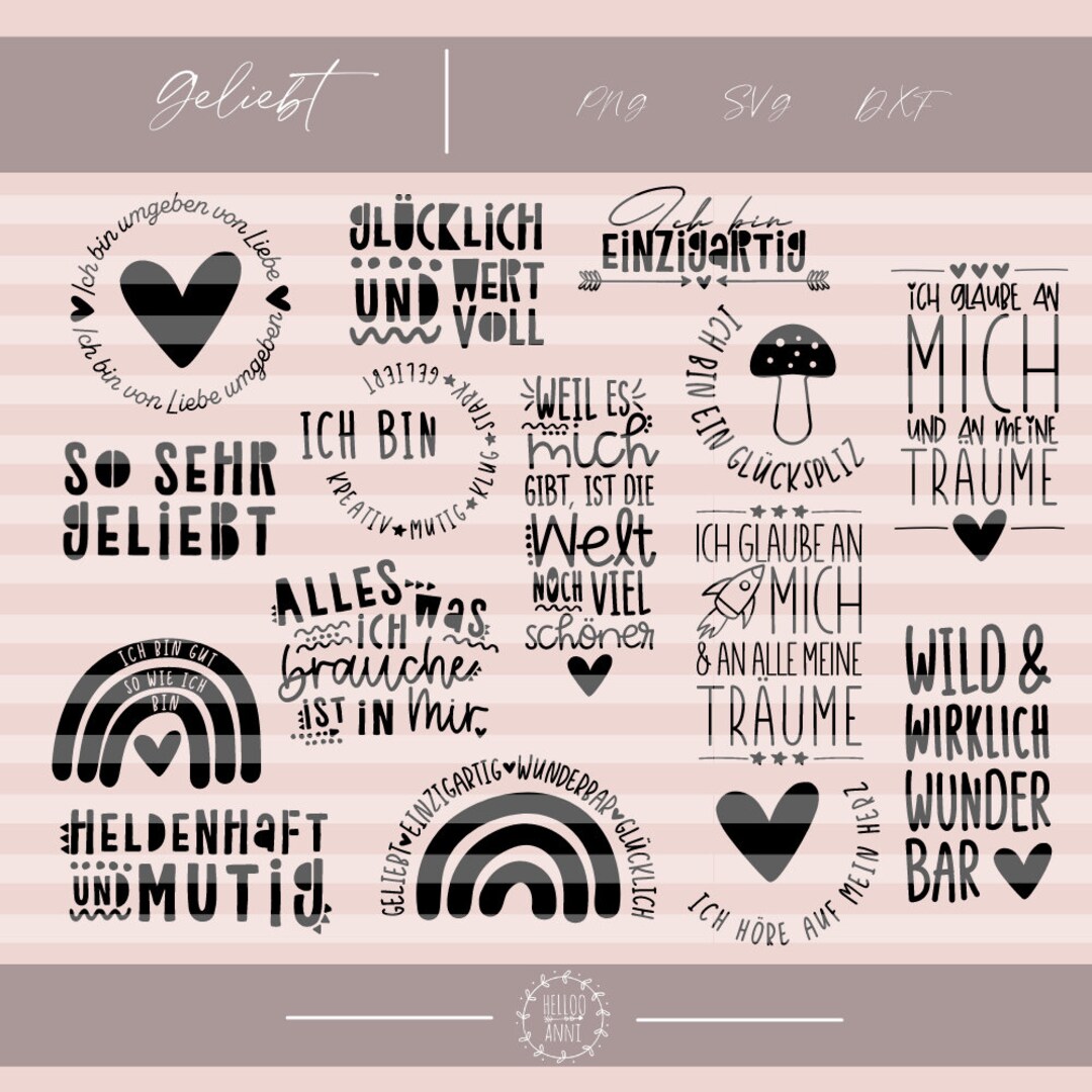 Plotterdatei "Geliebt" SVG PNG DXF Affirmationen für Kinder Gut so wie ich bin glücklich ...