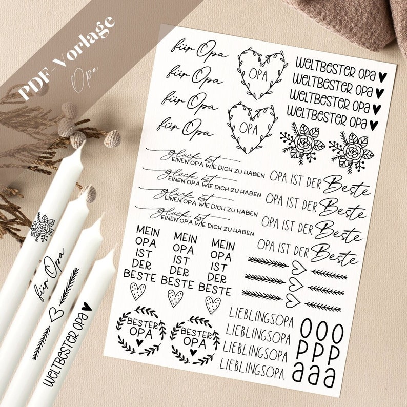 PDF Template "grandpa" Candle Tattoo Candle Sticker Candles Design Grandfather Best Favorite ...