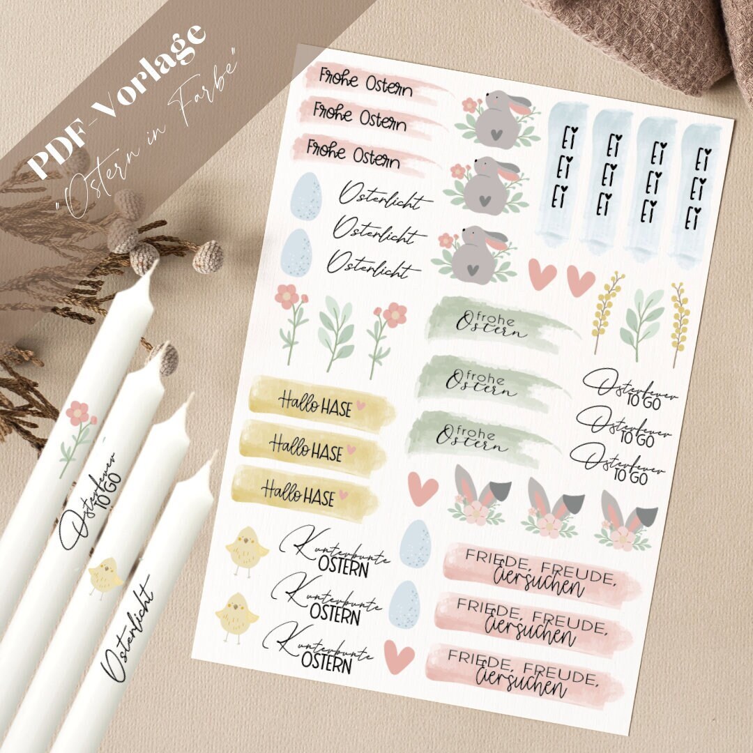 Easter PDF Template Candle Tattoo Candle Sticker Candles Easter Light ...