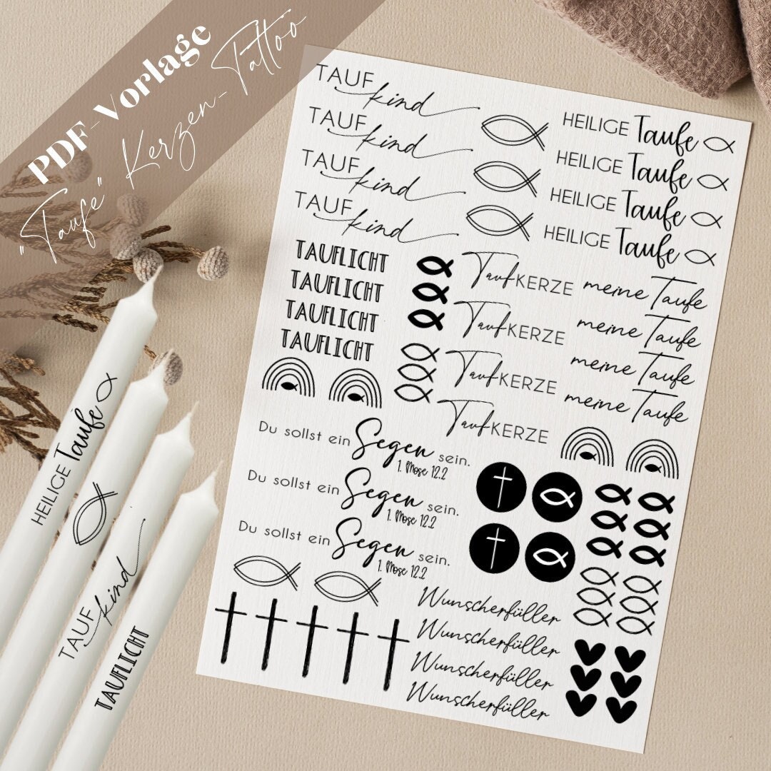 Taufe PDF Vorlage Kerzentattoo Kerzensticker Kerzen Gestalten Taufkind ...
