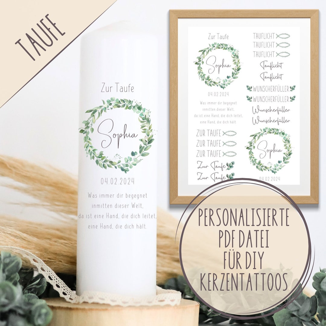 Personalized PDF Template Baptism Candle Tattoo Candles Baptism Candle ...