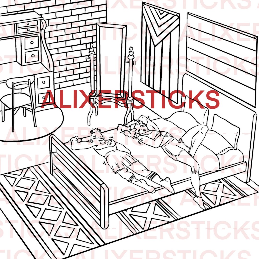 Coloring Page Two Girls in Room - Etsy